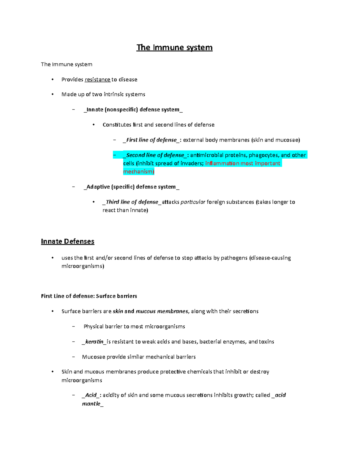 The Immune system (part 1) - The Immune system The Immune system ...