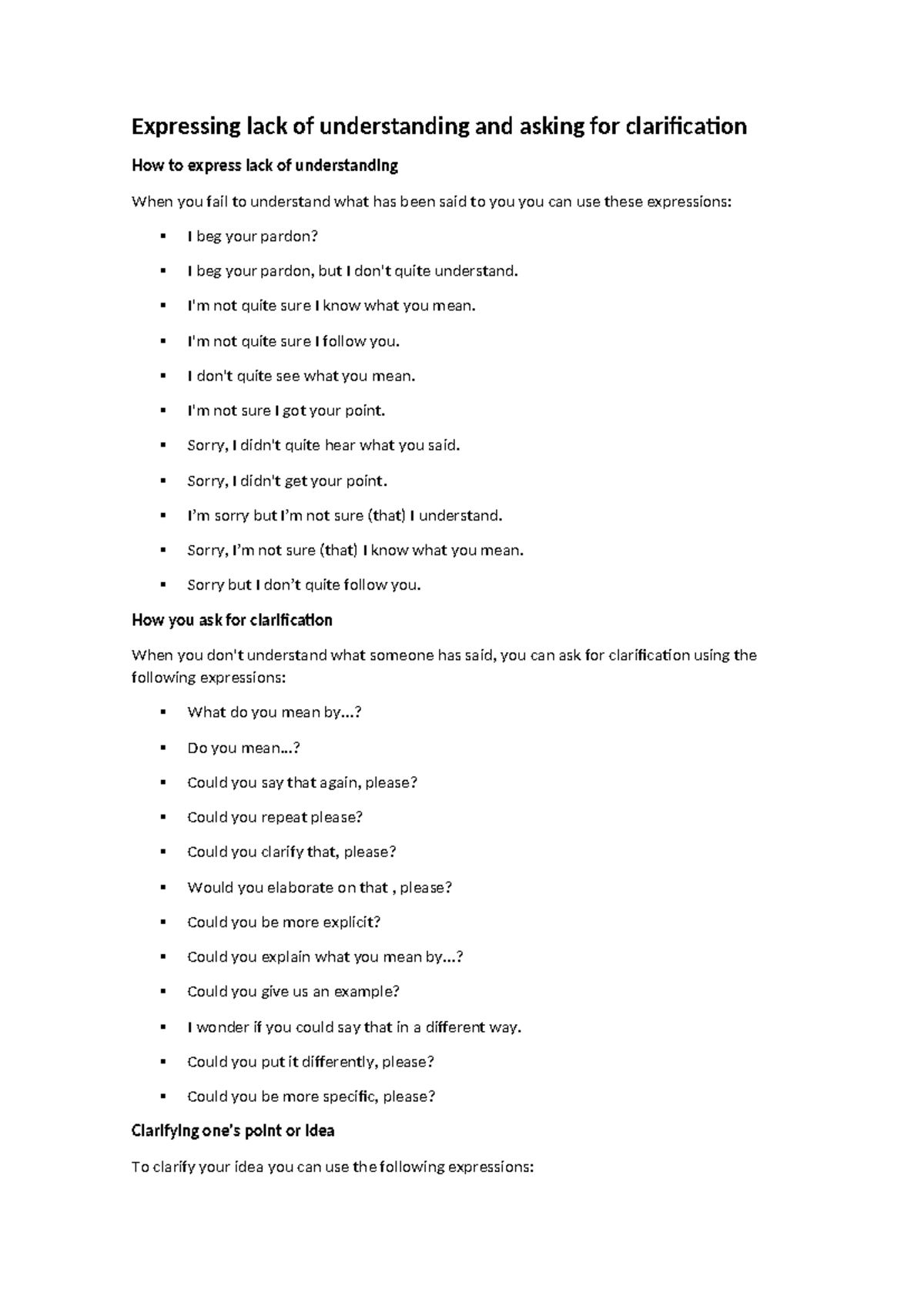 Asking for clarification Phrases - Expressing lack of understanding and ...