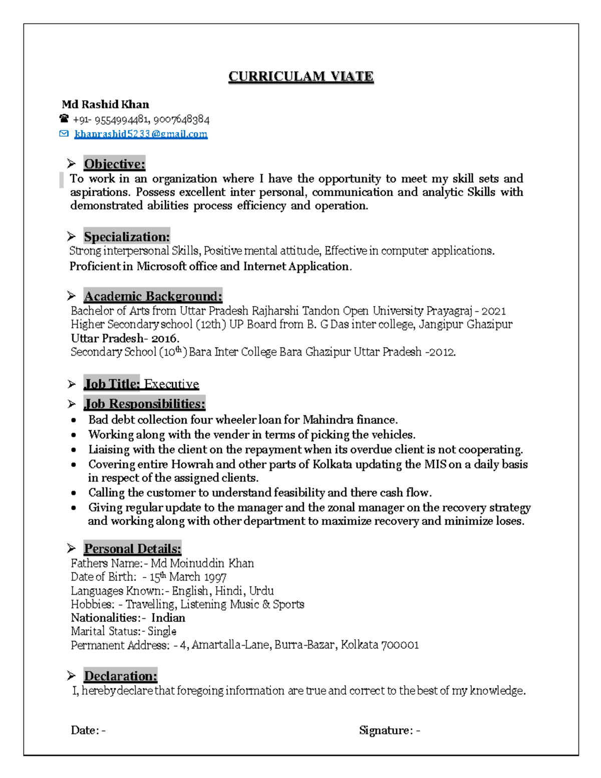 Rashid Resume 4 - ggh - Md Rashid Khan 🕿 +91- 9554994481, 9007648384 ...