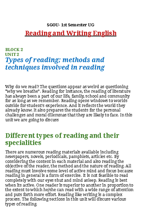 Reading comprehension - SGOU- 1 semester UG Reading and writing English ...