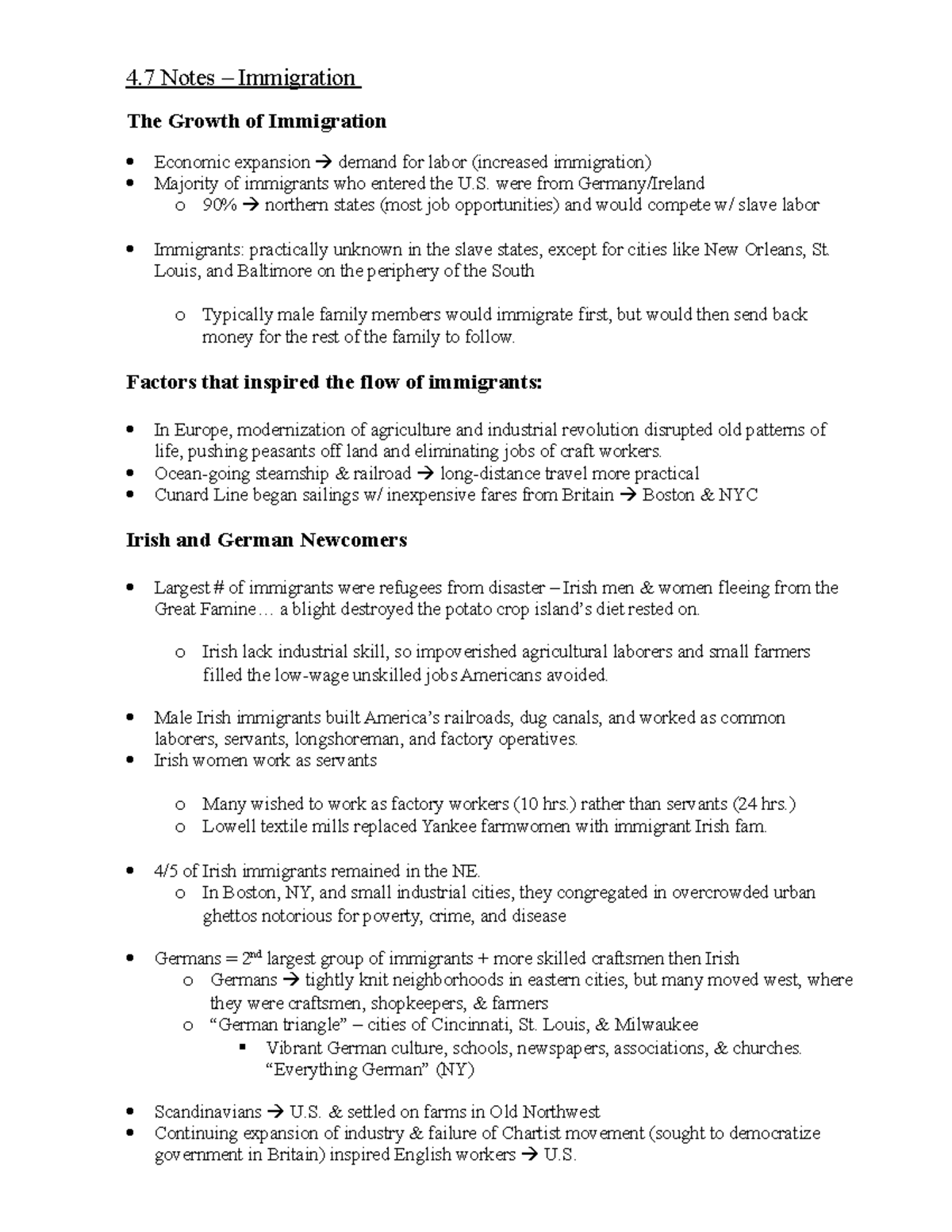 4.7 notes - 4 Notes – Immigration The Growth of Immigration Economic ...