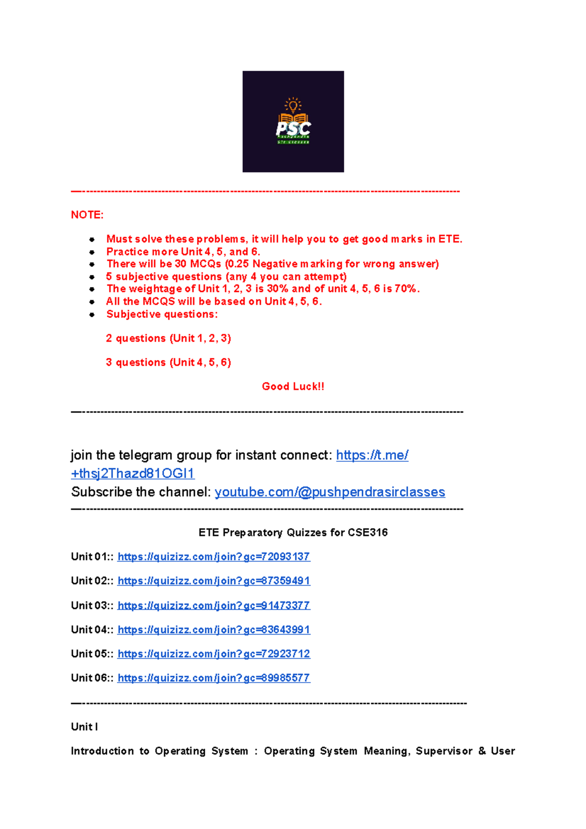 CSE316 Operating Systems Practice Subjective Questions for ETE - —- NOTE: Must solve these - Studocu