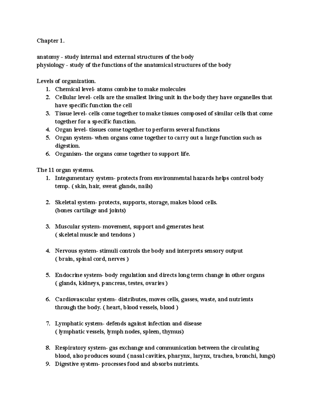 CH.1 Study Guide - Chapter 1. anatomy - study internal and external ...