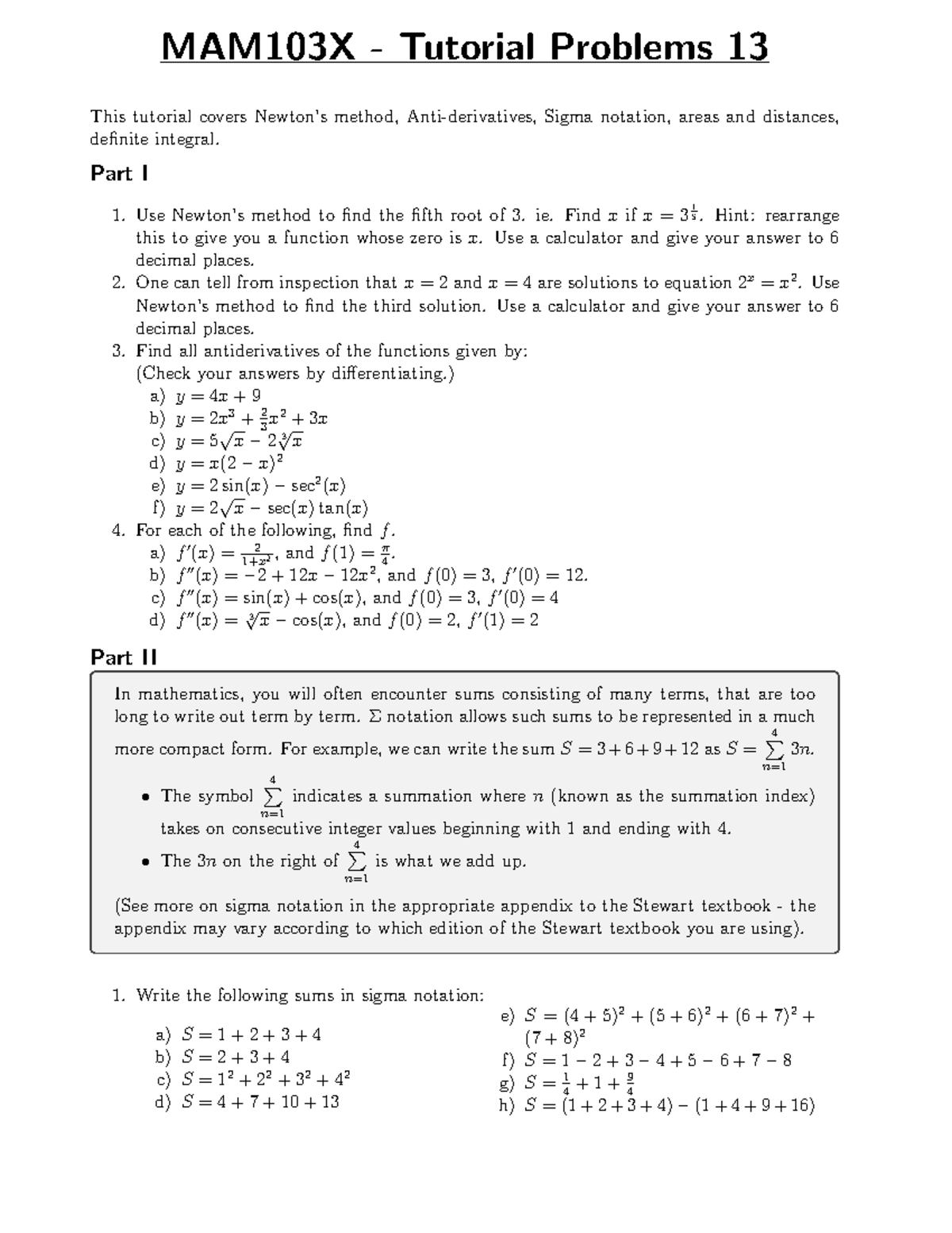 Tutorial problems 13 - MAM103X - Tutorial Problems 13 This tutorial covers Newton’s method ...