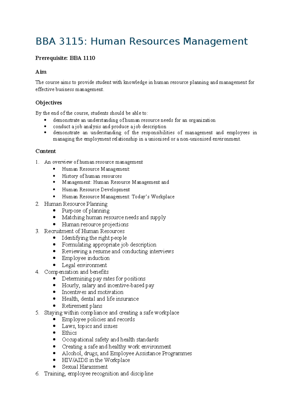 BBA 3115 - assignment - BBA 3115: Human Resources Management ...