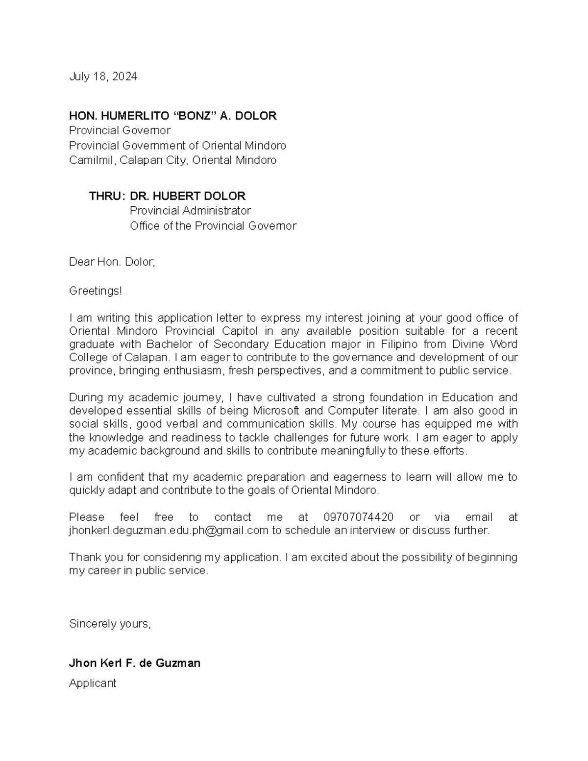 De Guzman-application letter - July 18, 2024 HON. HUMERLITO “BONZ” A ...