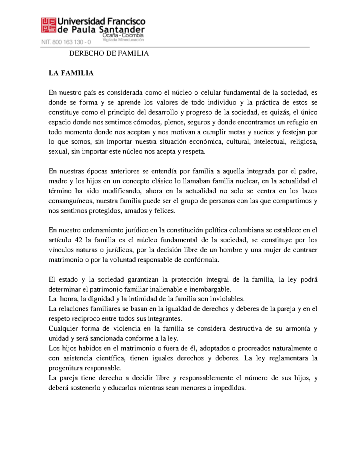 Derecho de familiala la familia - DERECHO DE FAMILIA LA FAMILIA En ...