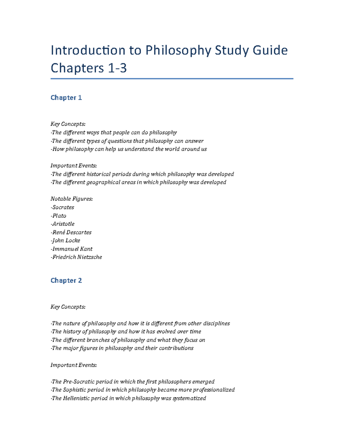Introduction to Philosophy Study Guide Chapters 1-3 - Introduction to ...