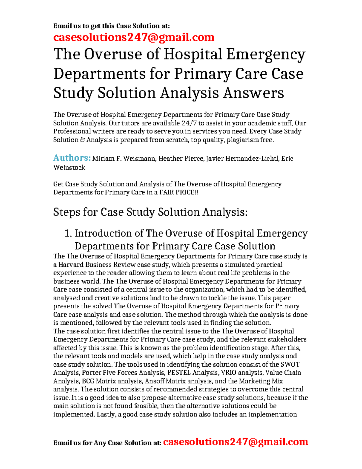 Case Solution The Overuse of Hospital Emergency Departments for Primary ...