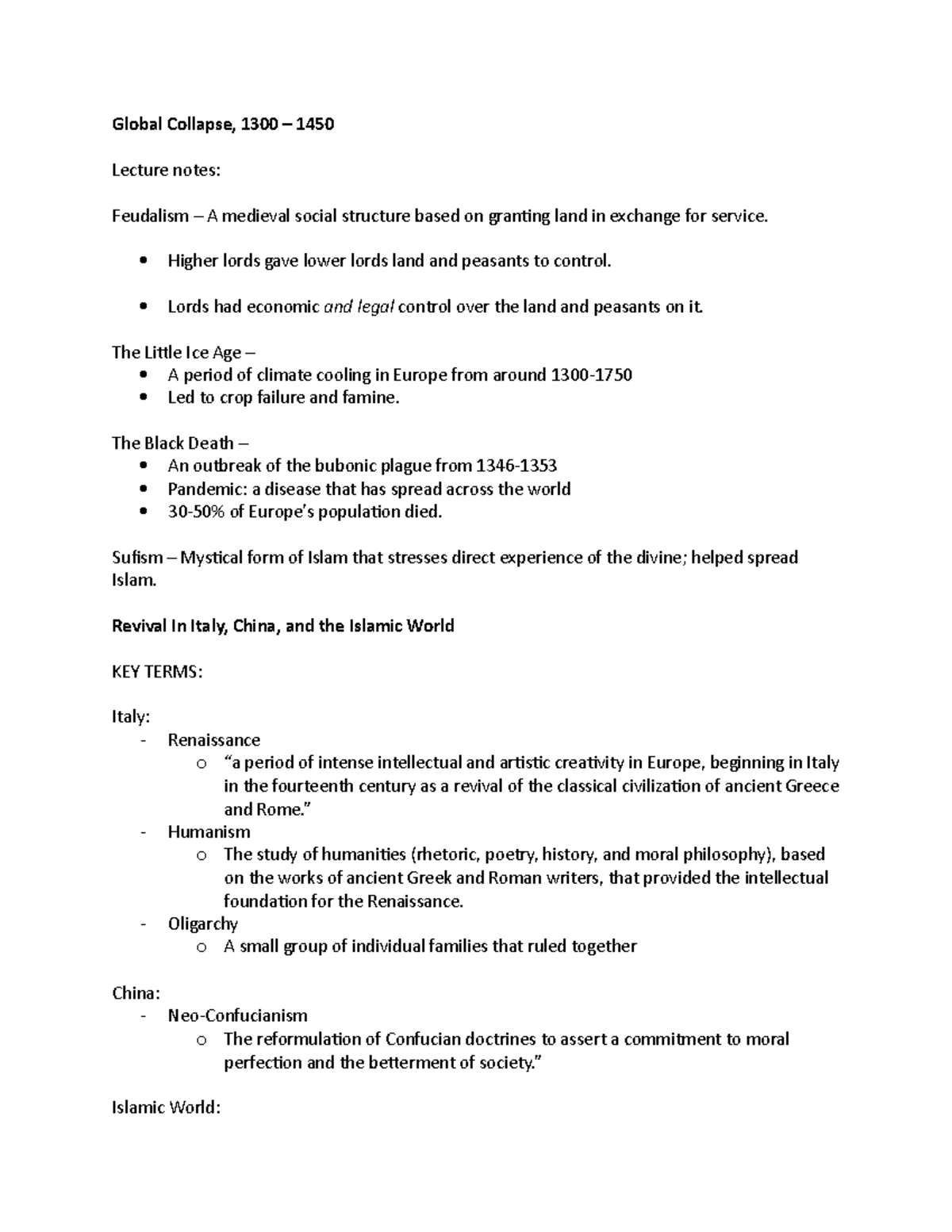 Week 1 - Lecture notes - Global Collapse, 1300 – 1450 Lecture notes ...