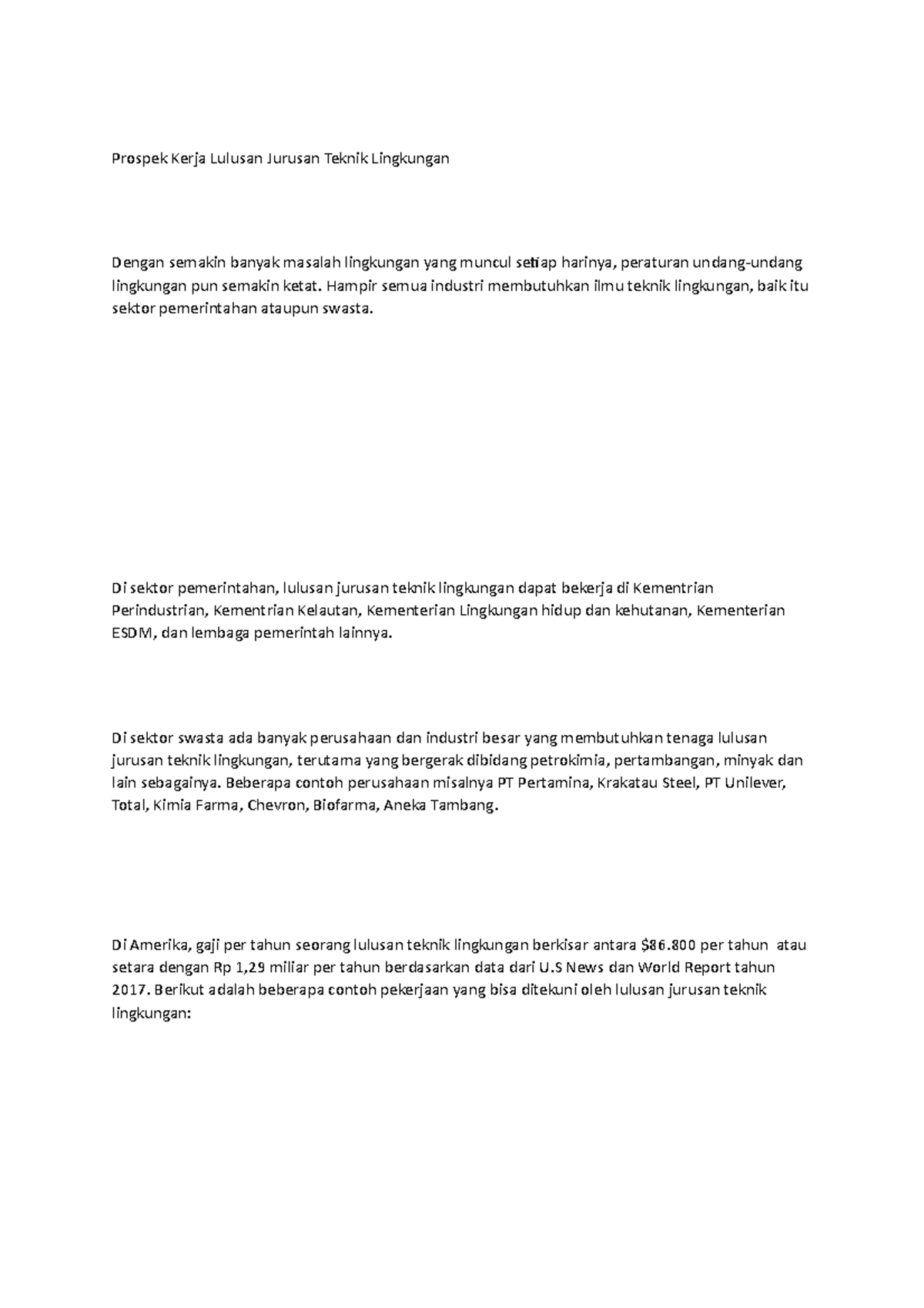 Prospek Kerja Teknik Lingkungan - Prospek Kerja Lulusan Jurusan Teknik Lingkungan Dengan semakin ...