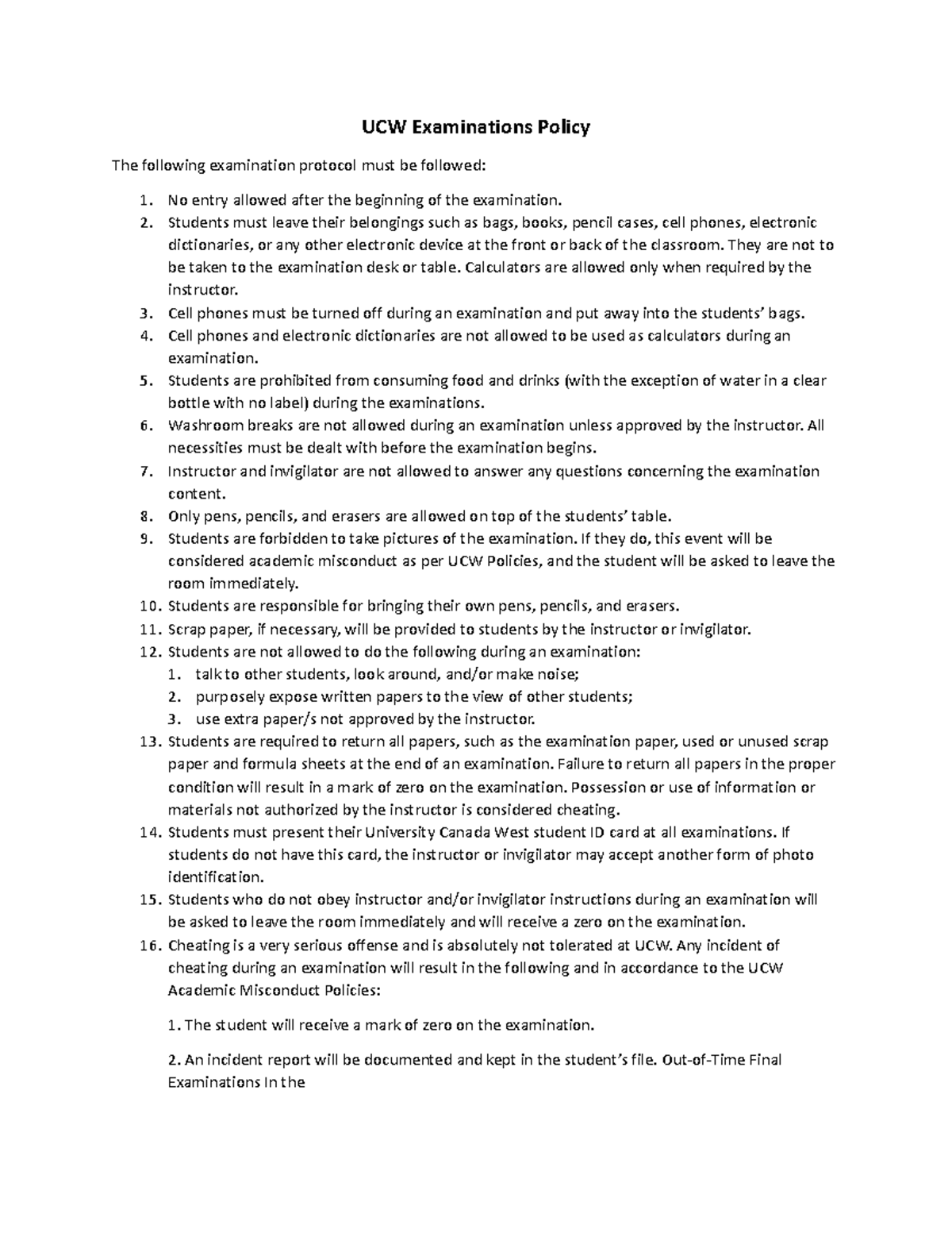 UCW Exam Policy - UCW Examinations Policy The following examination ...