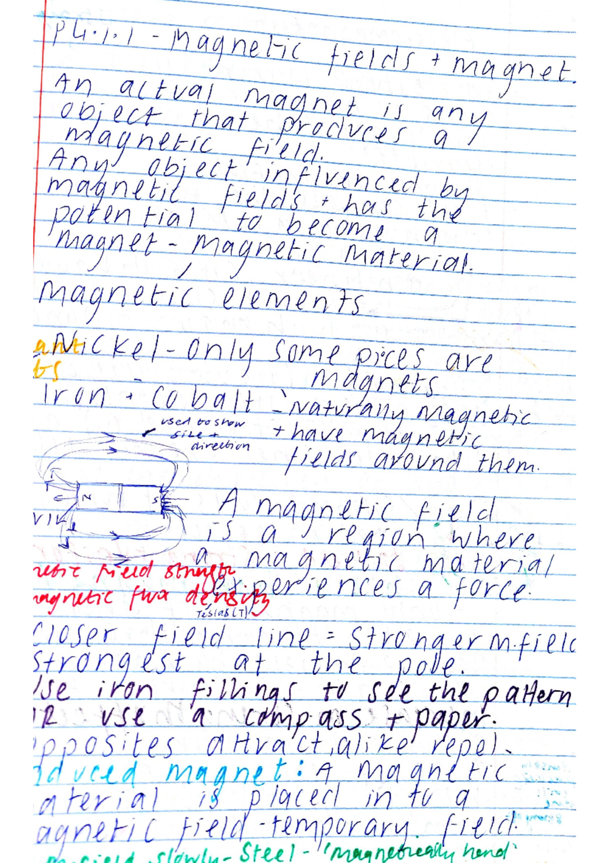 Physics OCR P4-Hand written notes - P4 1 Magnetic fields magnet An ...