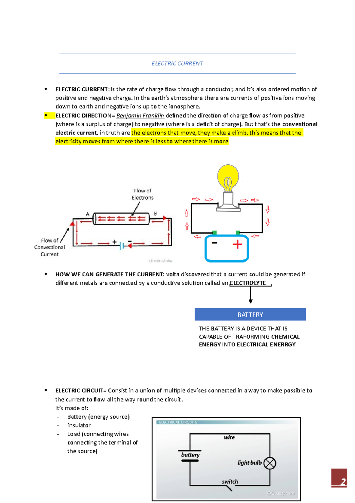 Electric Current - schematizzazioni programma di fisica in inglese - 2 ...