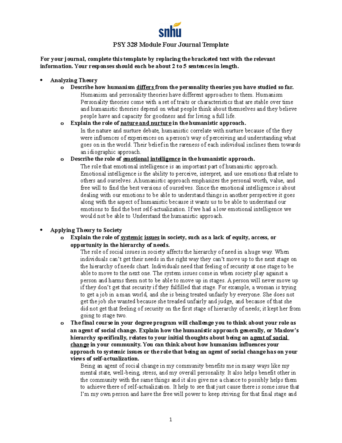 PSY 328 Module Four Journal Template - PSY 328 Module Four Journal ...