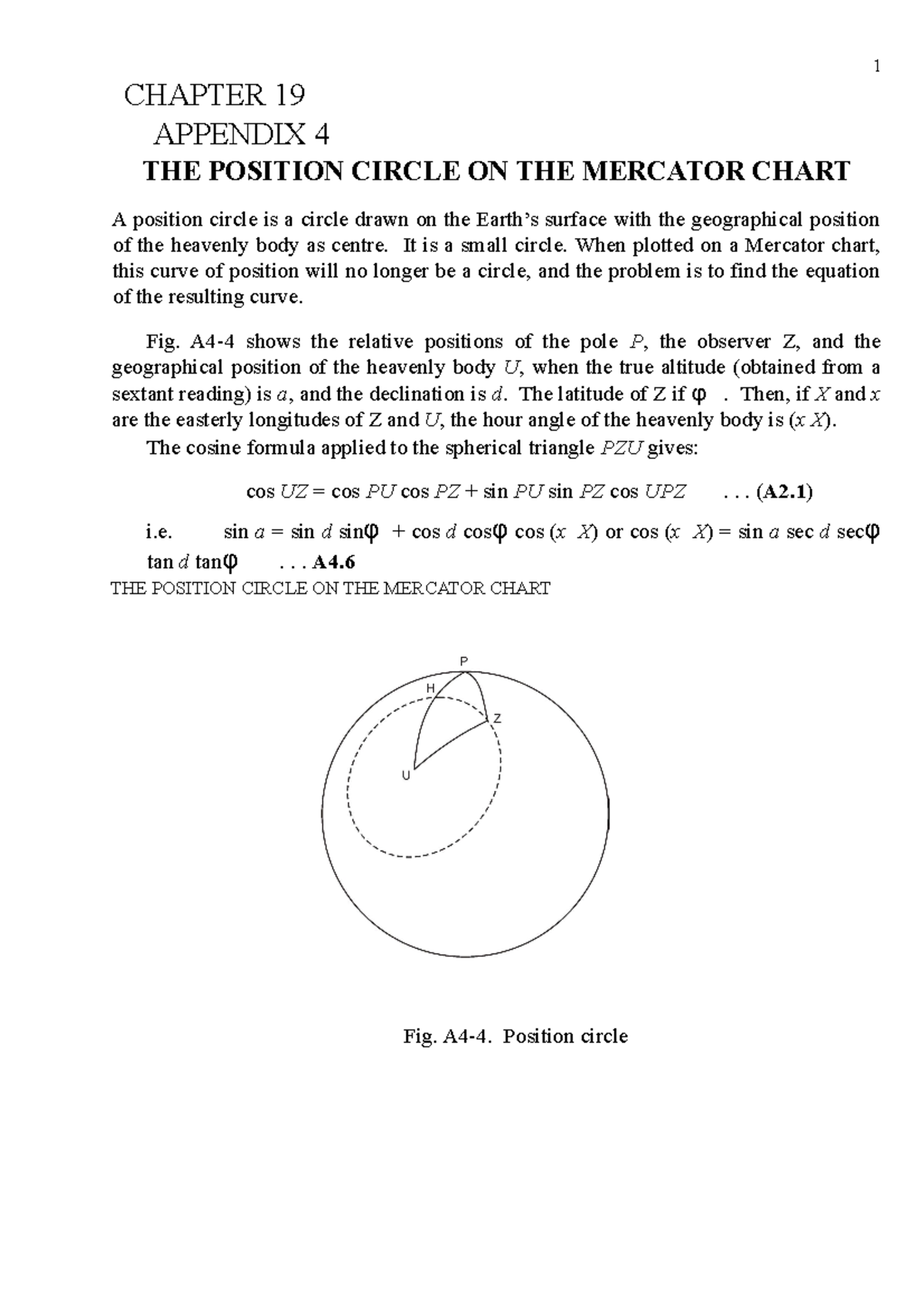 Chapter 19 Appendix 4 THE Position Circle ON THE Mercator Chart - 1 ...