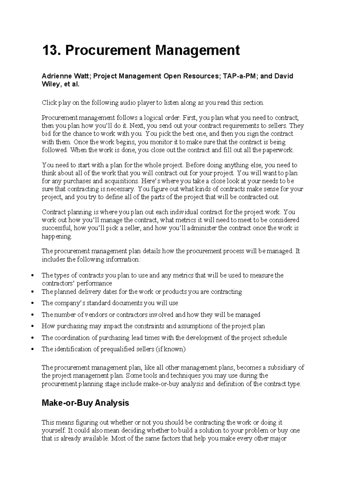 13 - note - 13. Procurement Management Adrienne Watt; Project ...