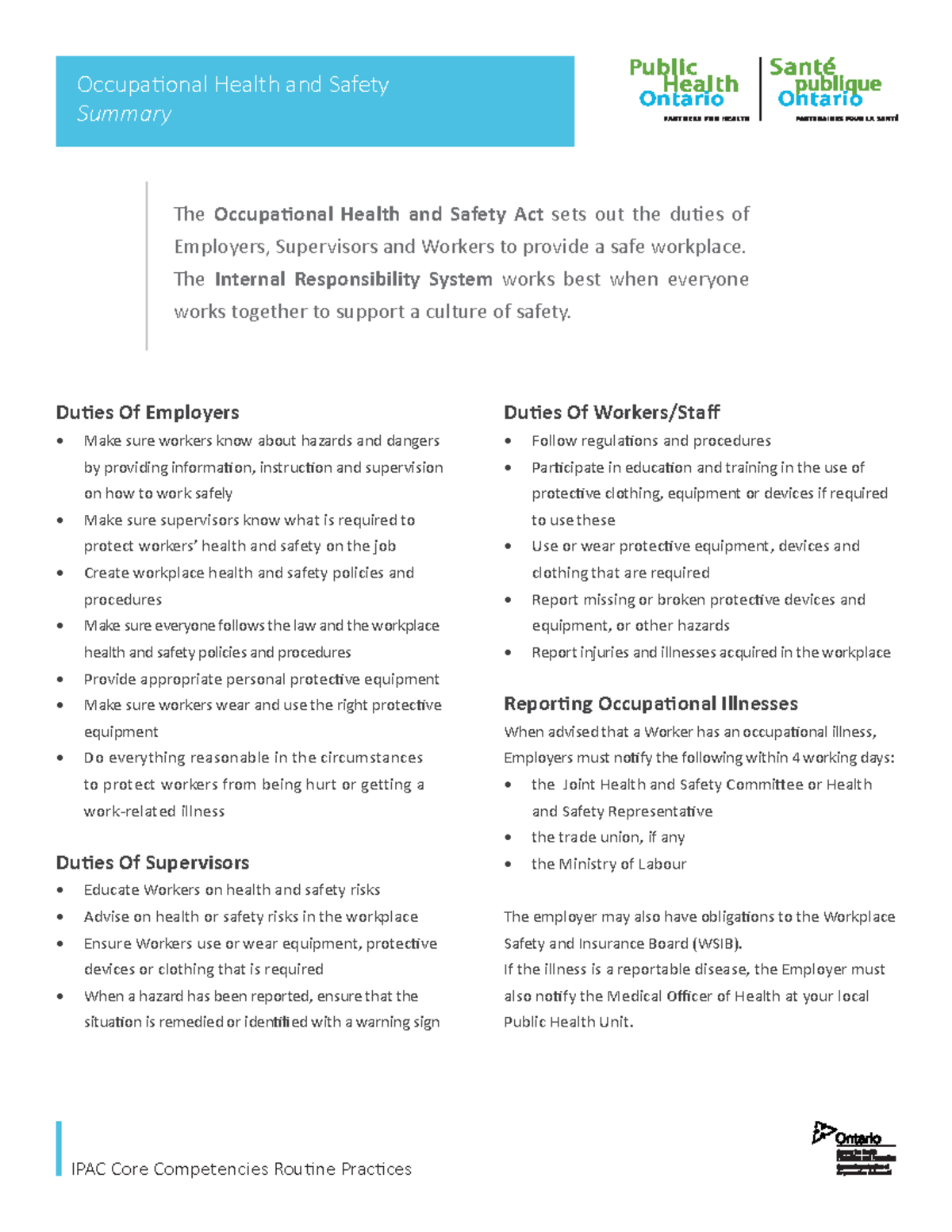 Ipac core trainers ohs summary - IPAC Core Competencies Routine ...