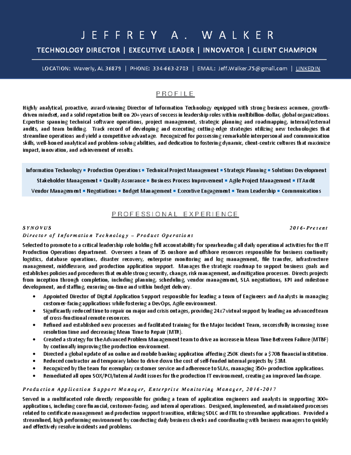 Jeff Walker Resume 2020b - PROFILE Highly analytical, proactive, award ...