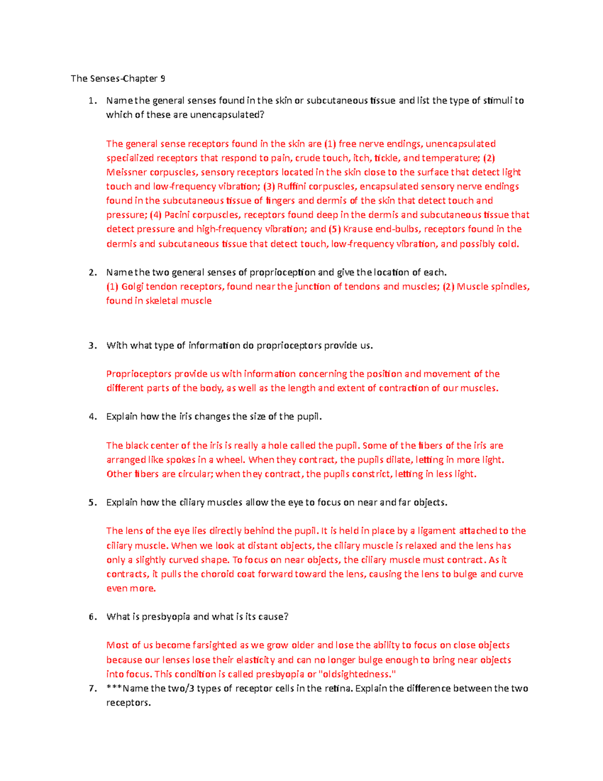 Chaper 9 review question - The Senses-Chapter 9 Name the general senses ...