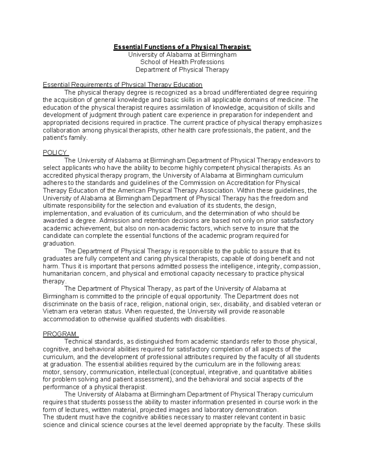 Essential functions physical therapist - Essential Functions of a ...