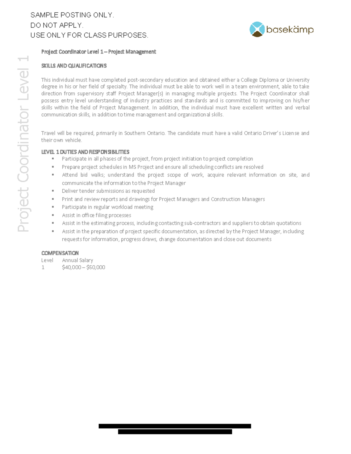 Week 1 self assessment - job posting Redacted - Project Coordinator ...