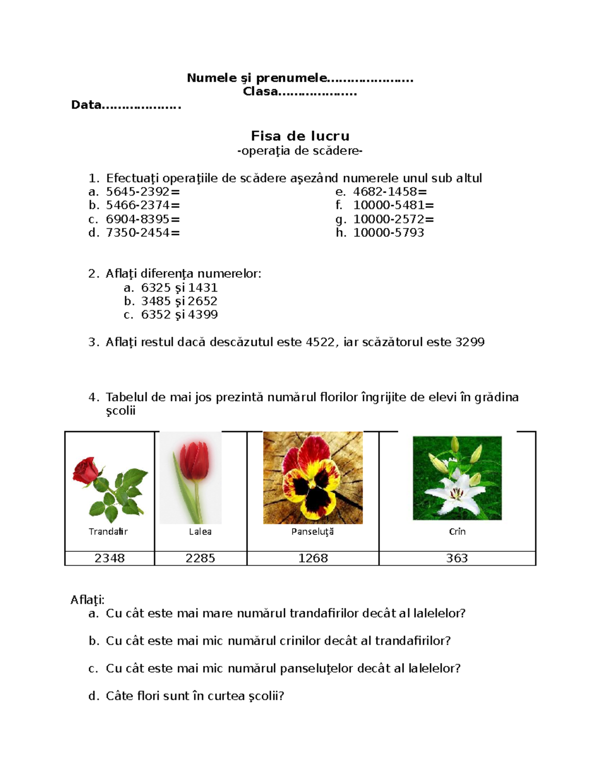 Fisa de lucru scaderi vi - Numele şi prenumele ...