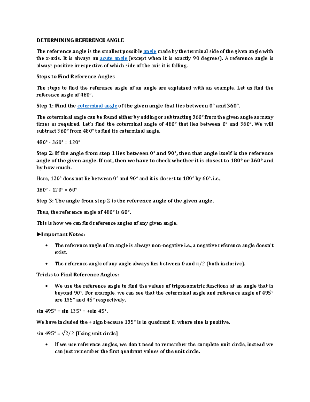A90 - DETERMINING REFERENCE ANGLE The reference angle is the smallest ...