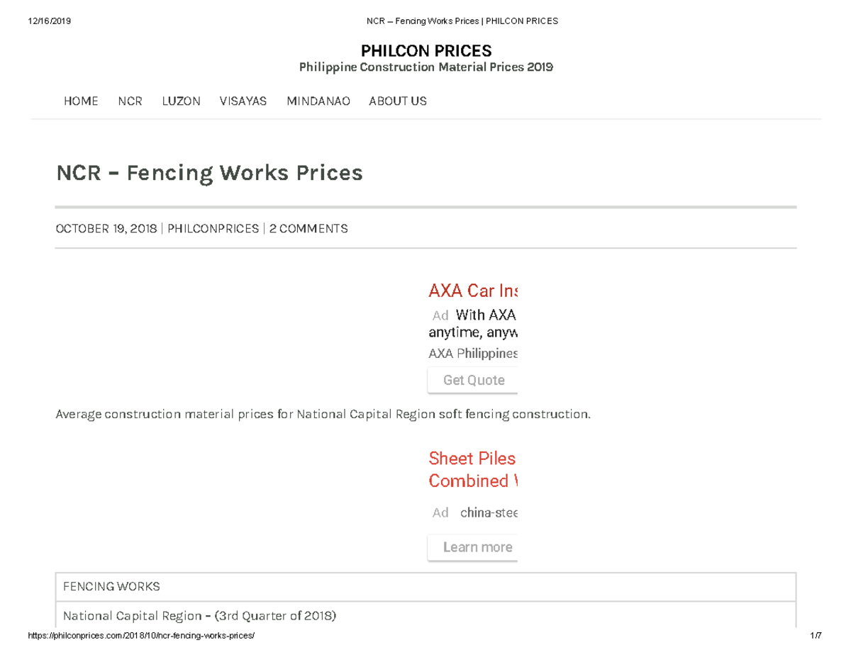 NCR – Fencing Works Prices Philcon Prices - PHILCON PRICES Philippine ...