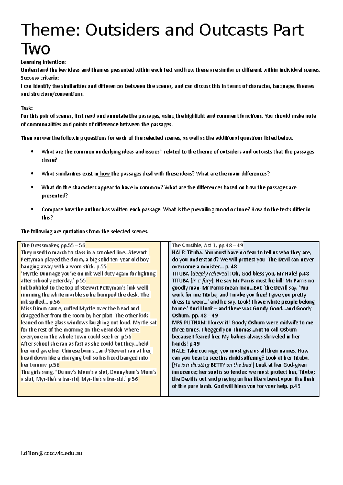 Exploration of Outsiders and Outcasts - Theme: Outsiders and Outcasts ...