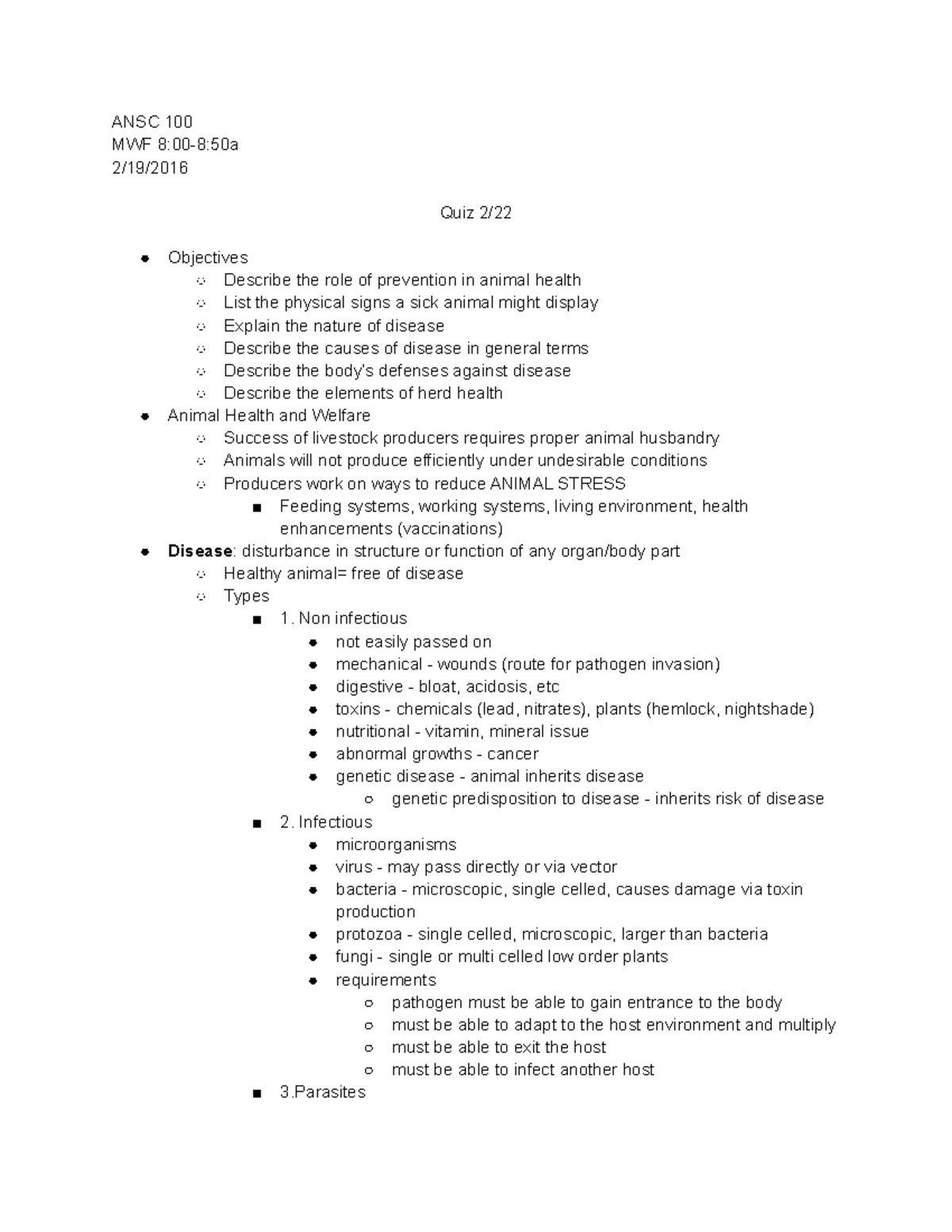 ANSC100_Lecture10 - ANSC 100 MWF 8:00-8:50a 2/19/2016 Quiz 2/22 ...