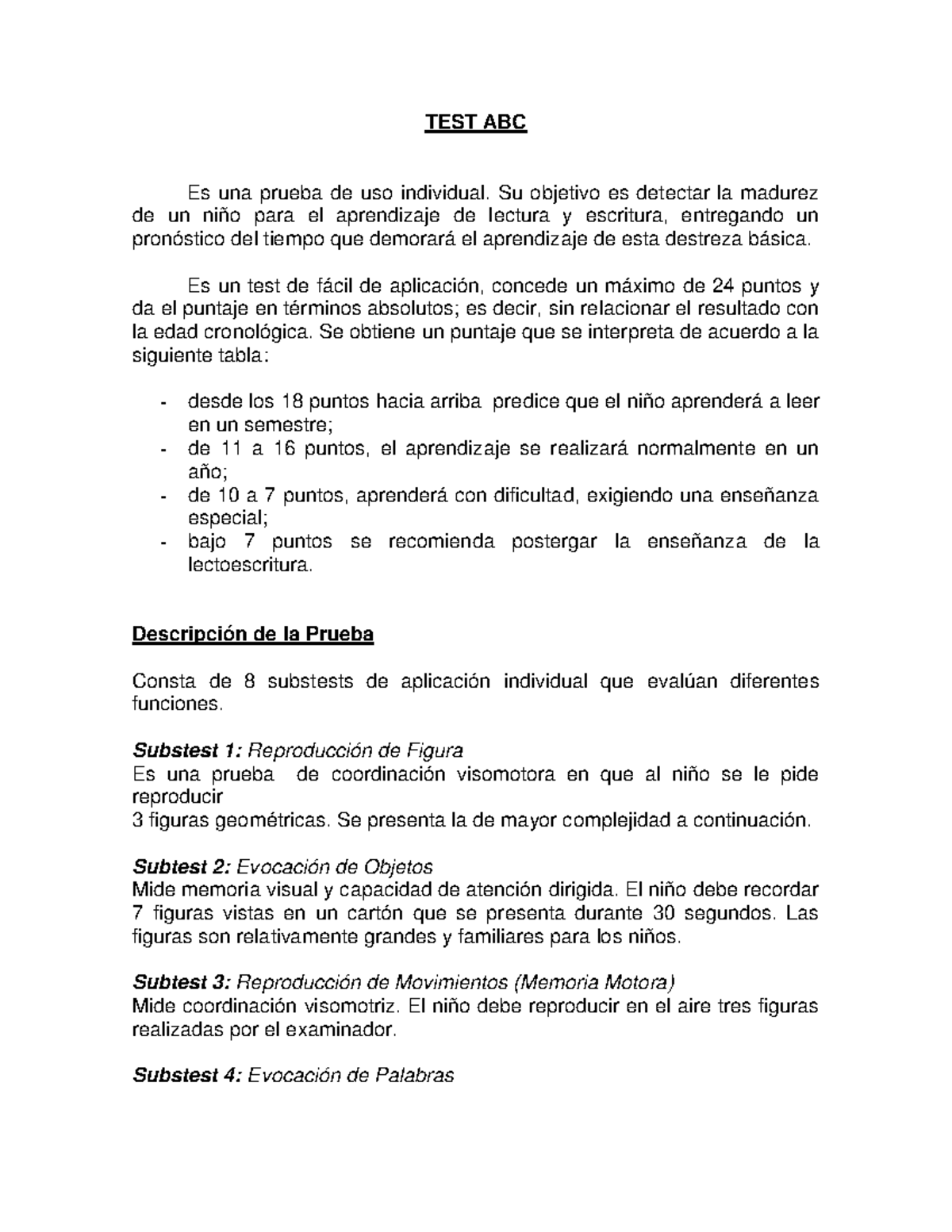 Toaz - Método ABC - TEST ABC Es una prueba de uso individual. Su ...