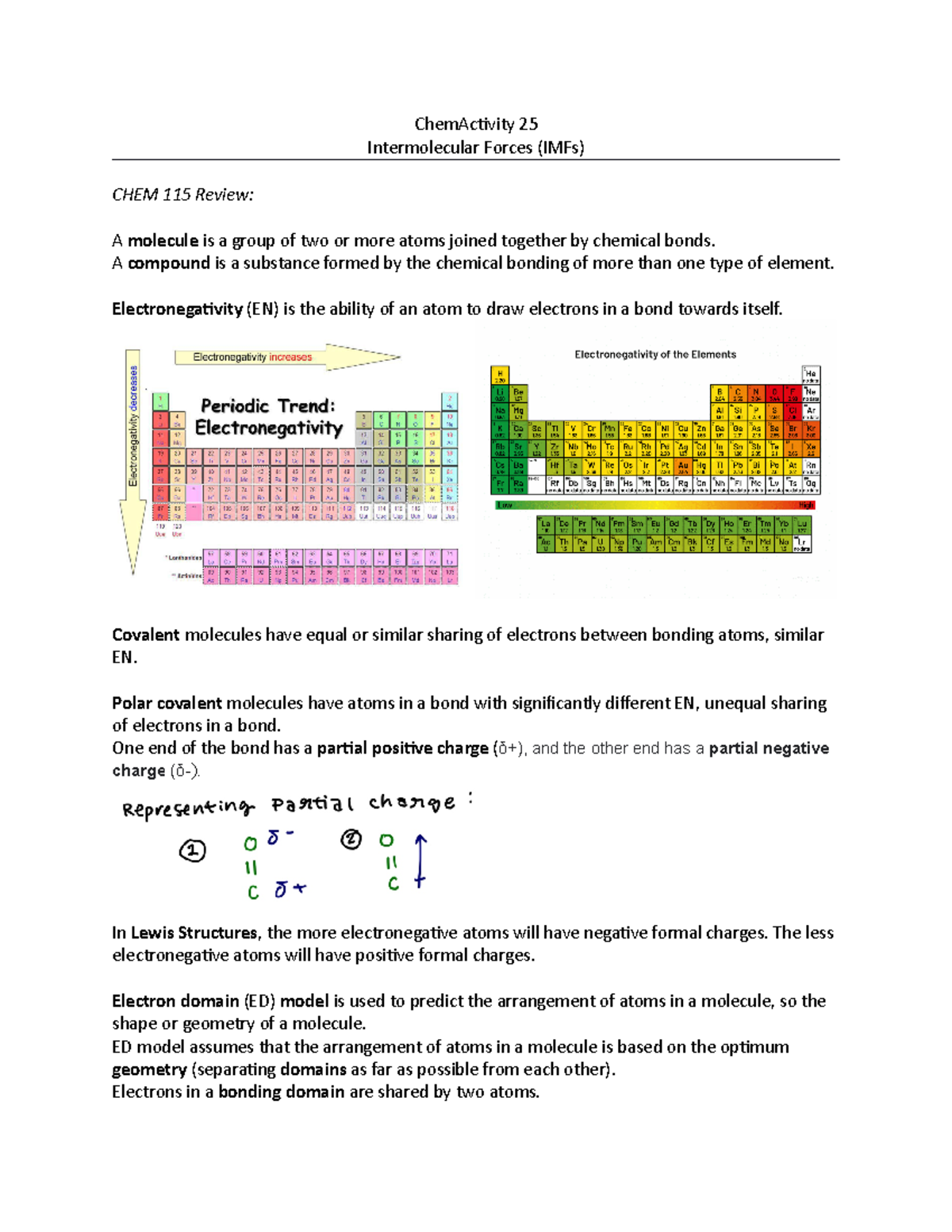 Chem Activity 25 (IMFs) - ChemActivity 25 Intermolecular Forces (IMFs ...