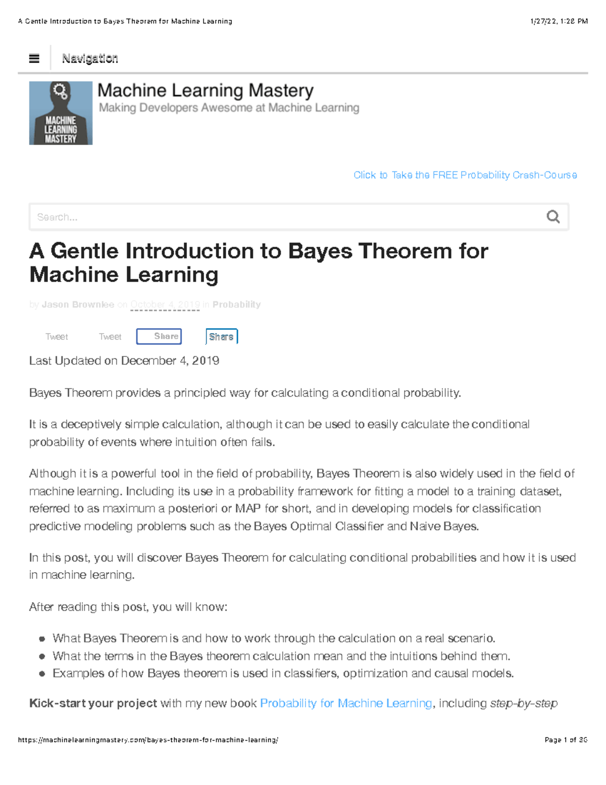 A Gentle Introduction to Bayes Theorem for Machine Learning ...