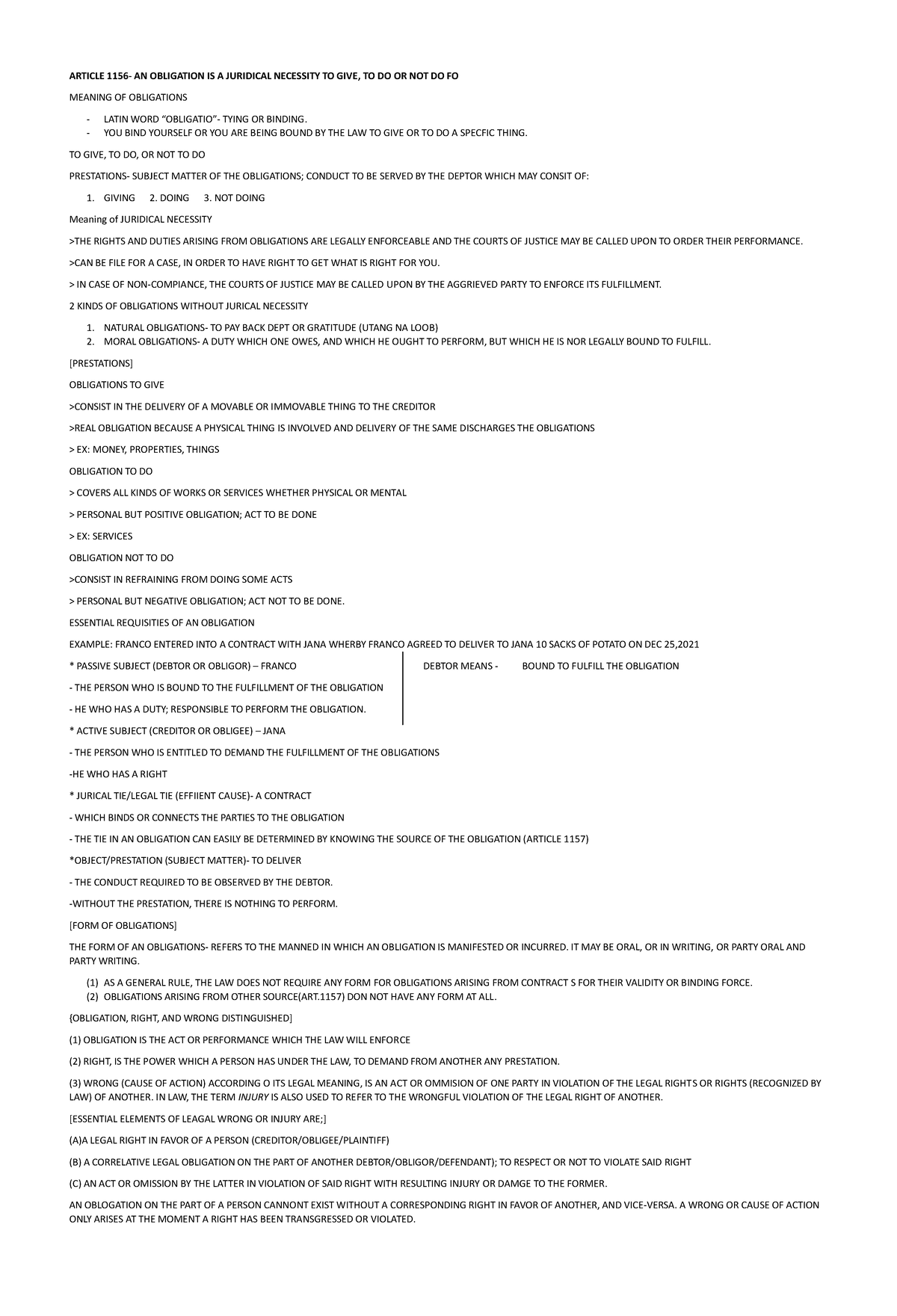 Article 1556 and obligation - ARTICLE 11 56 - AN OBLIGATION IS A ...