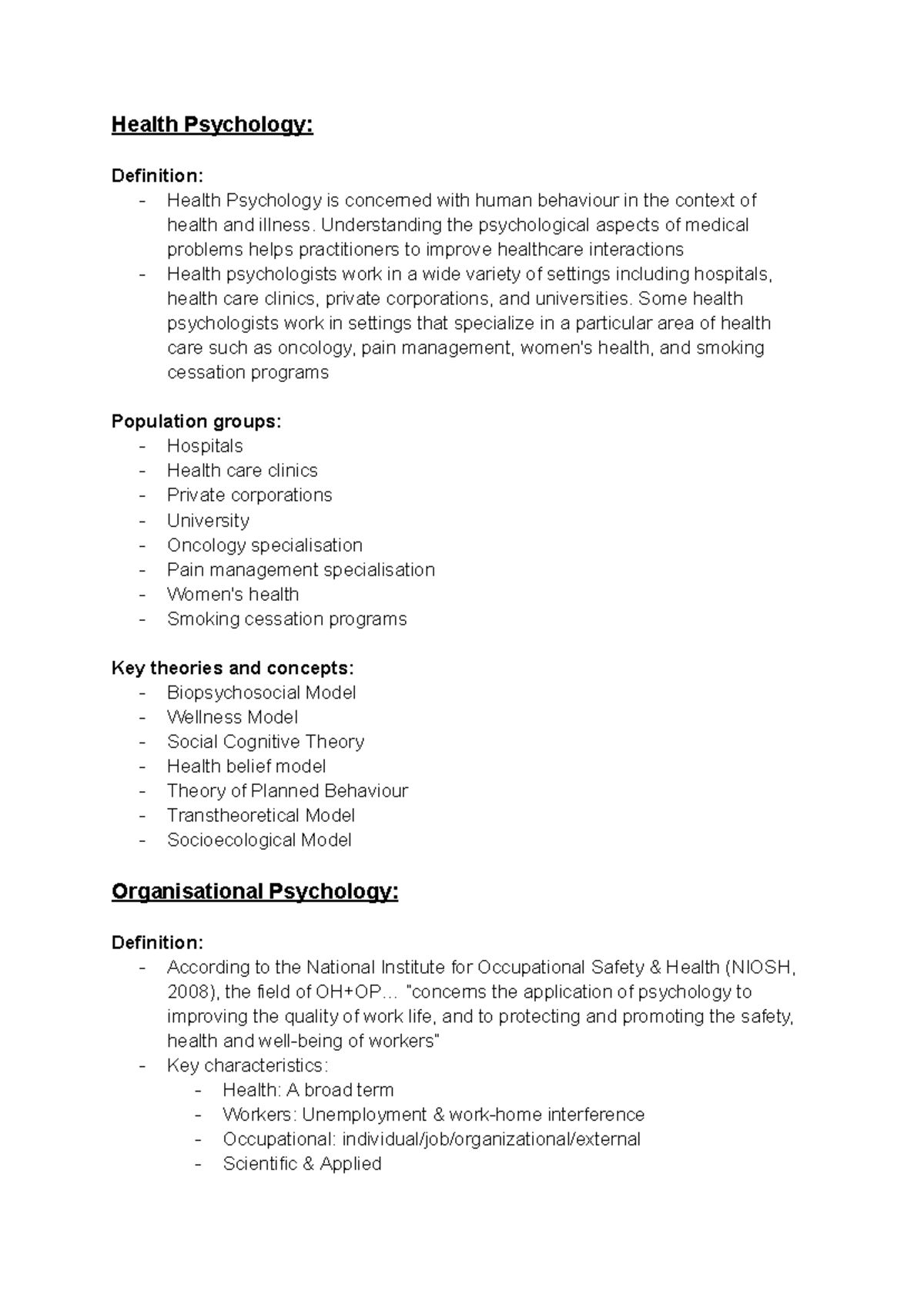 Psych 300 Core Concepts - Health Psychology: Definition: - Health ...