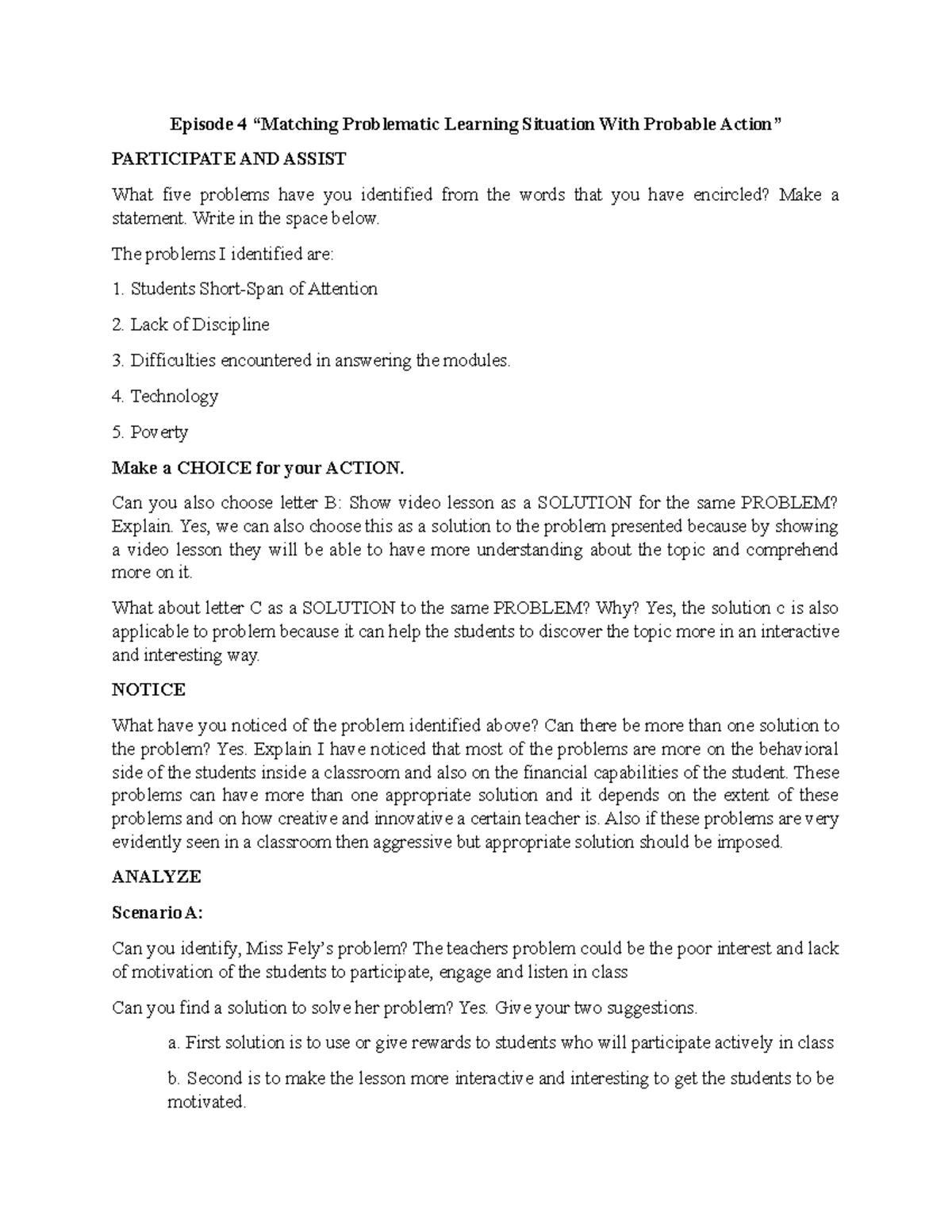 FS Episode 4 - Field Study answers. - Episode 4 “Matching Problematic ...