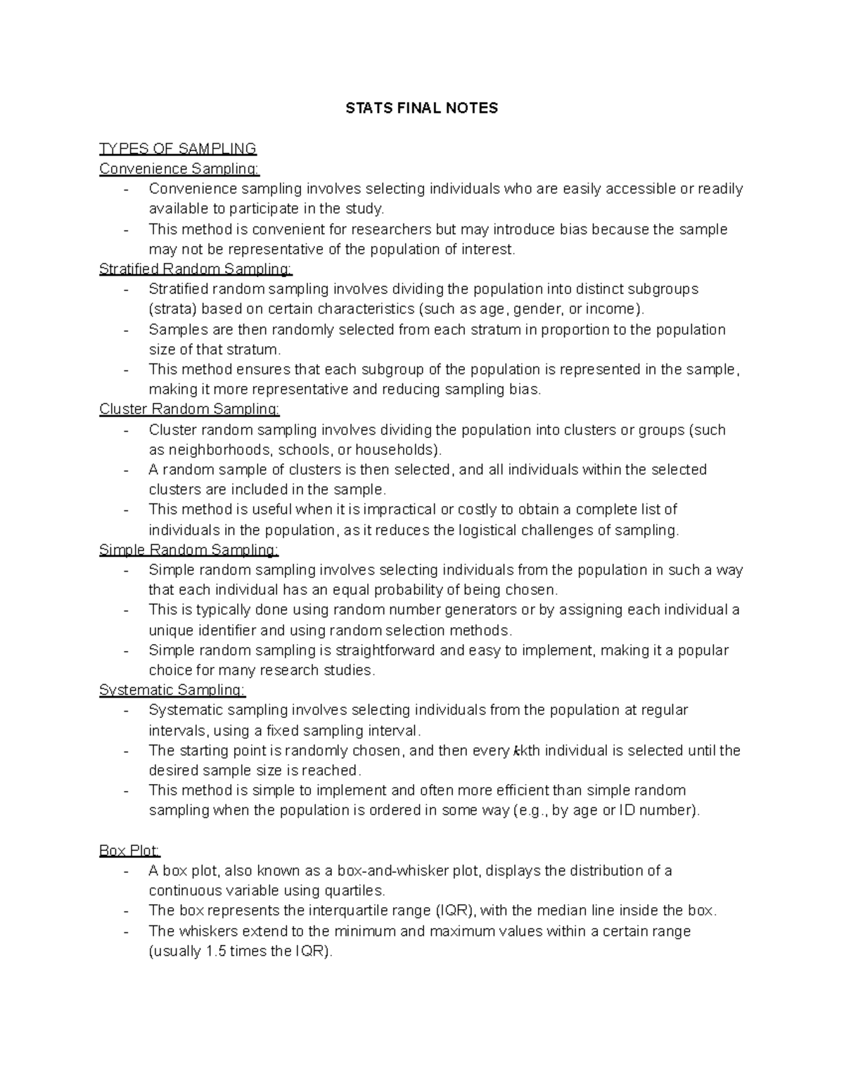 STATS 101 Final Exam Notes: Sampling Methods & Data Visualization ...