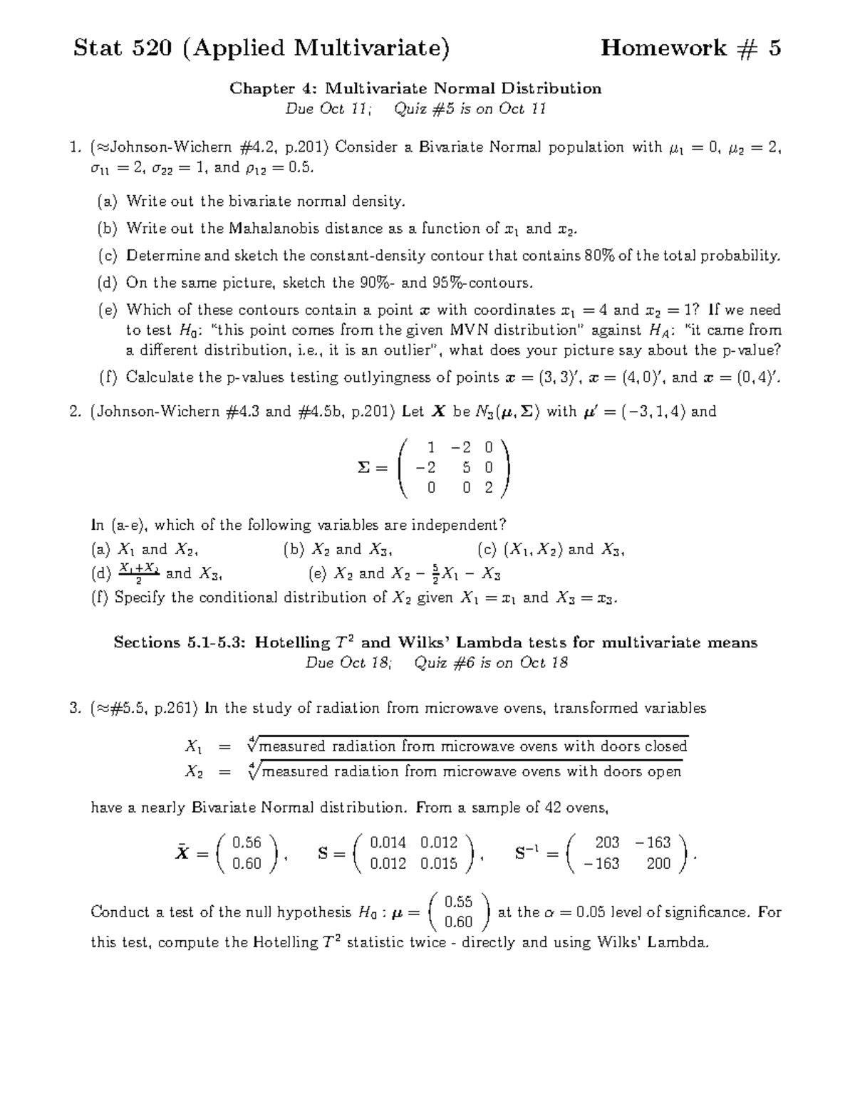 Homework 5 - Multivariate Normal Distribution - Stat 520 (Applied ...