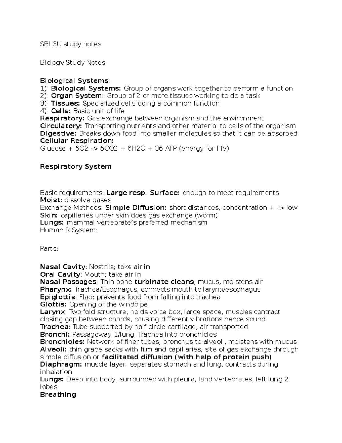 SBI 3U study notes - SBI 3U study notes Biology Study Notes Biological ...