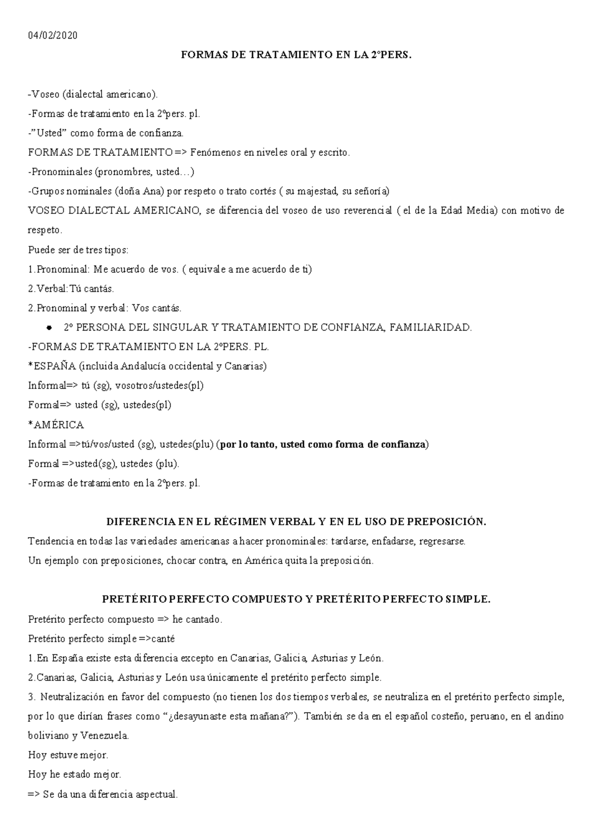 ESPAÑOL NORMATIVO II - 04/02/ FORMAS DE TRATAMIENTO EN LA 2ºPERS ...