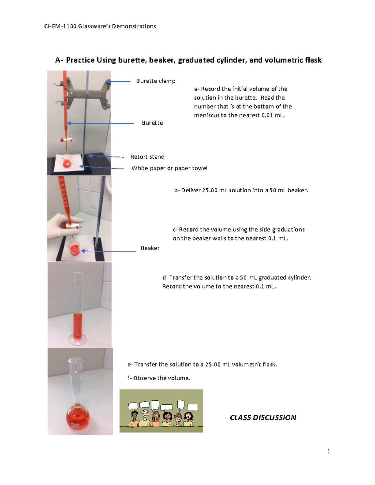 CHEM-1100 Lab Demonstrations - CHEM-1100 Glassware’s Demonstrations 1 A ...