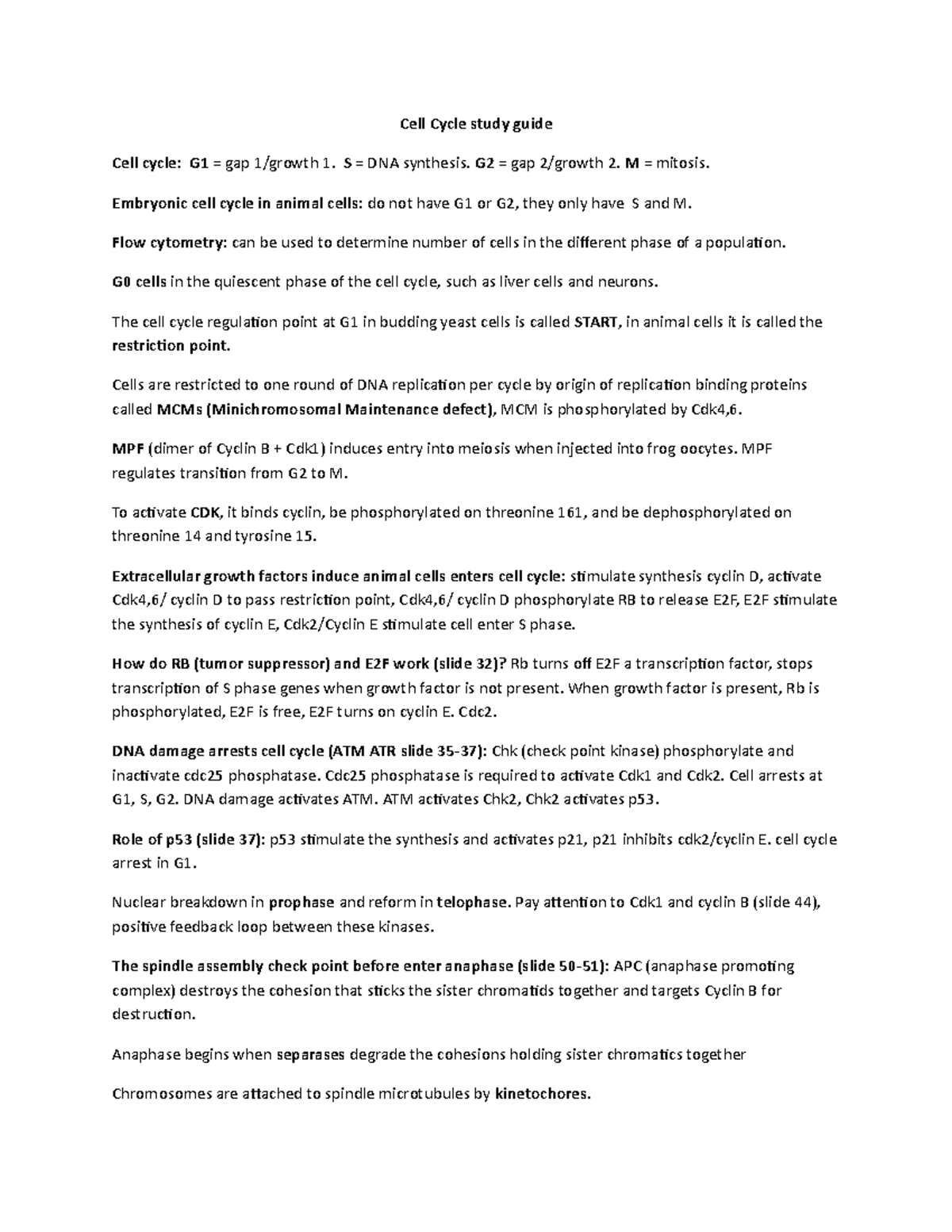 Study guide-cell cycle - Cell Cycle study guide Cell cycle: G1 = gap 1 ...