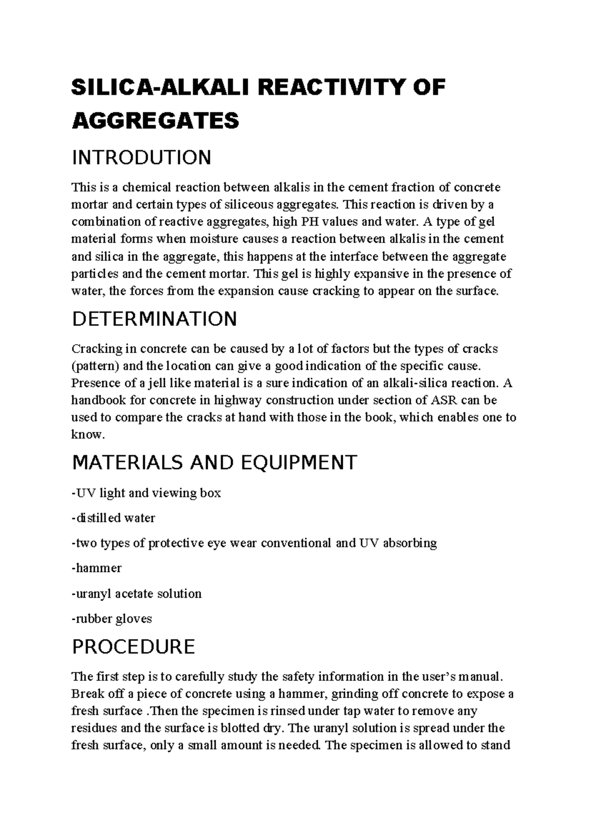 LAB 17 Alkali- Silica Reactivity - SILICA-ALKALI REACTIVITY OF ...