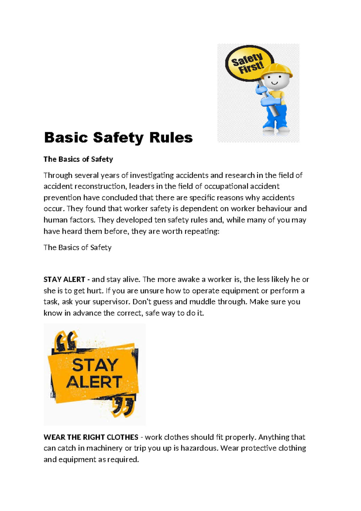 Basic Safety Rules - notes - Basic Safety Rules The Basics of Safety ...