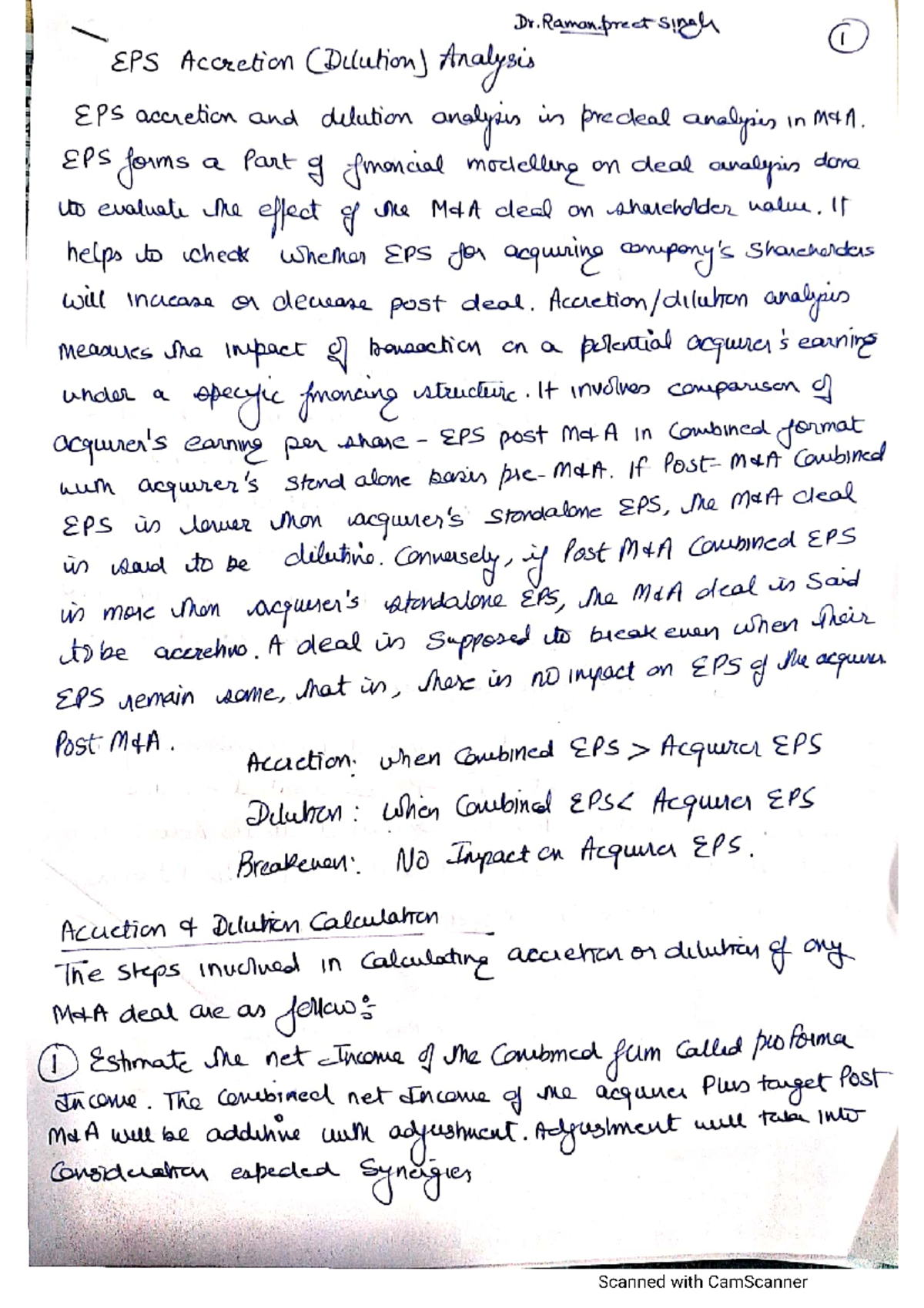 Accretion Dilution effect - Dr.Raman singh I EPS Accretion (Dilution ...