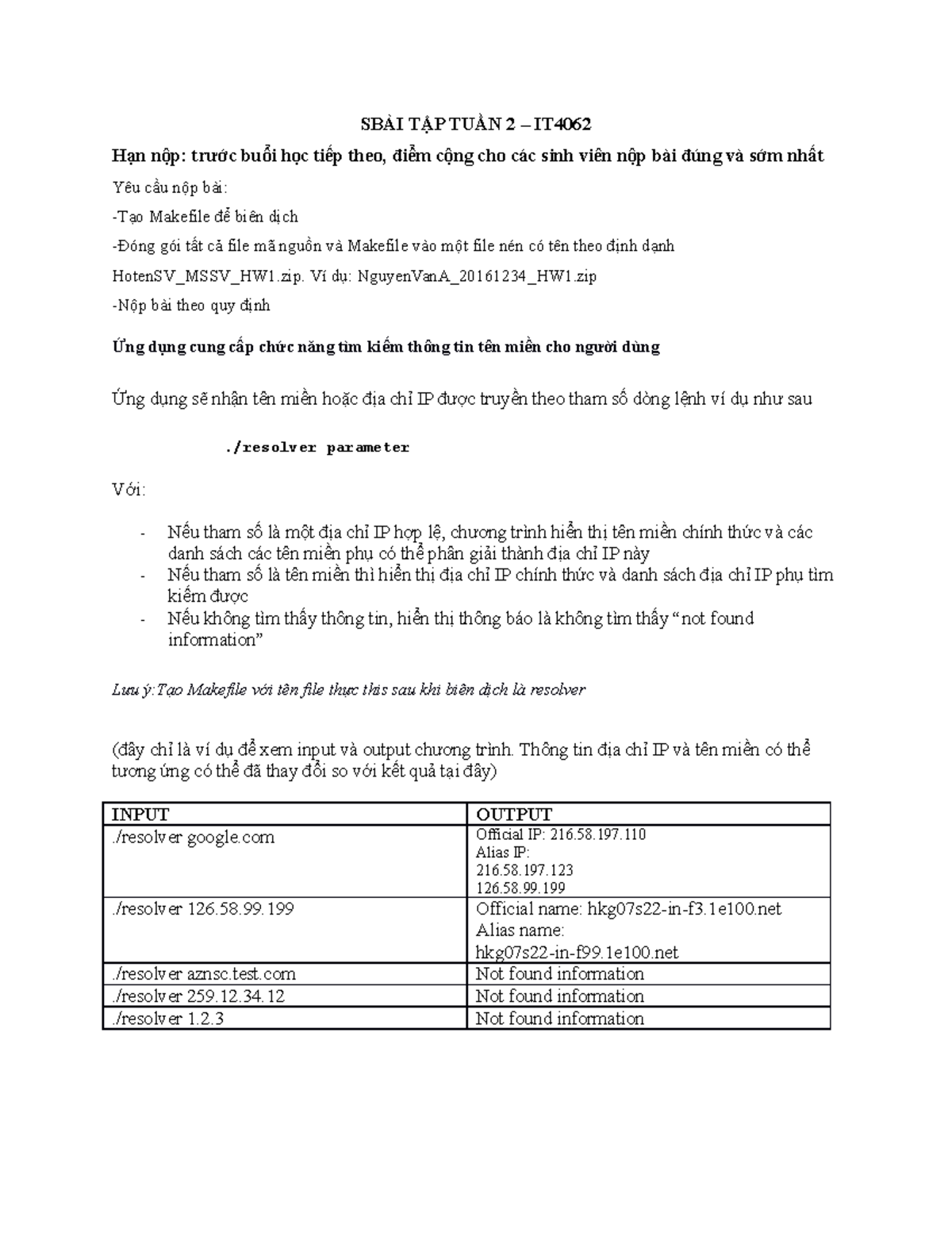 LTM HW2 20222 - Assignments Week 2 Network Programming - SBÀI TẬP TUẦN 2 – IT Hạn nộp: trước ...