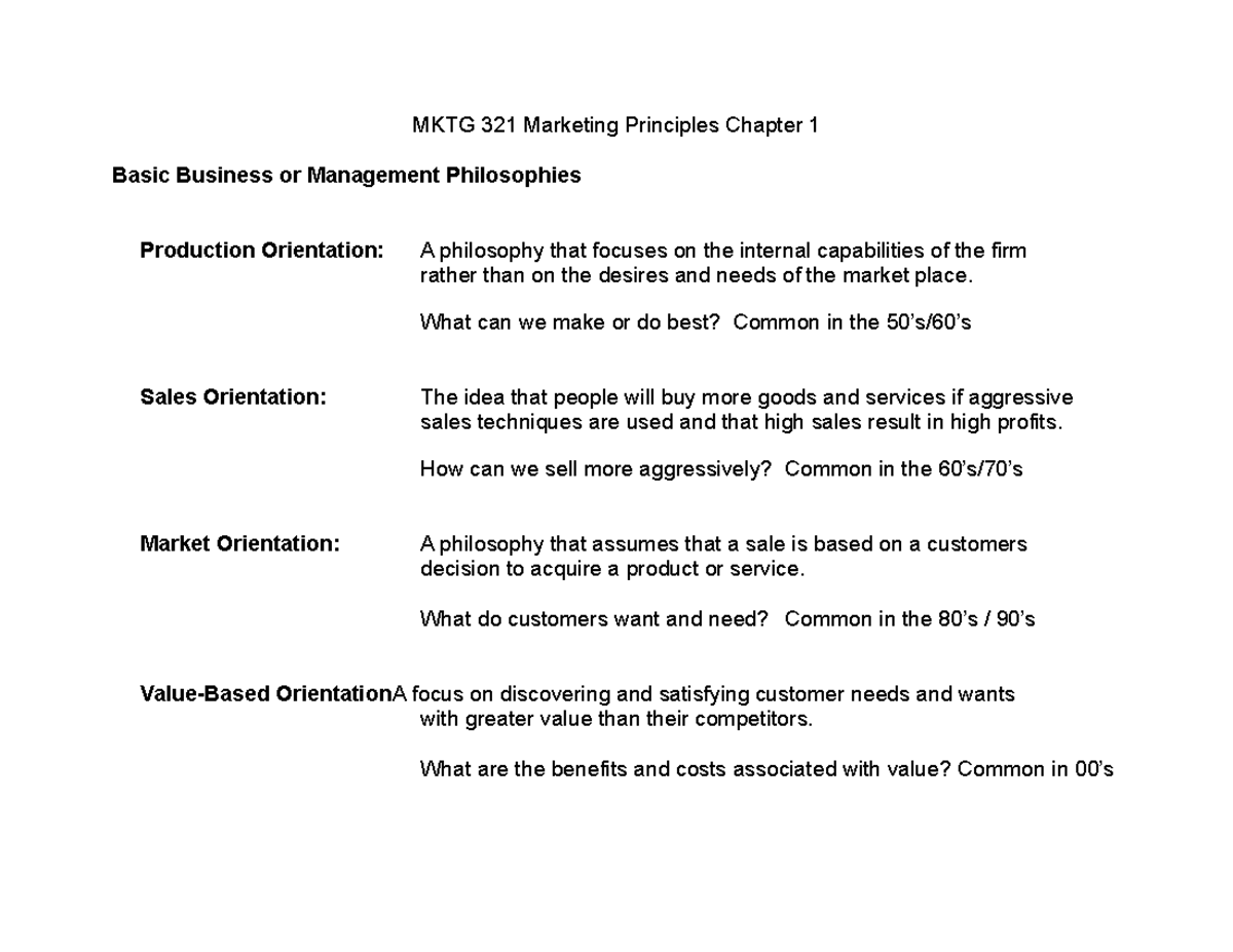 321 Marketing Principles Chapter 1 - What can we make or do best ...