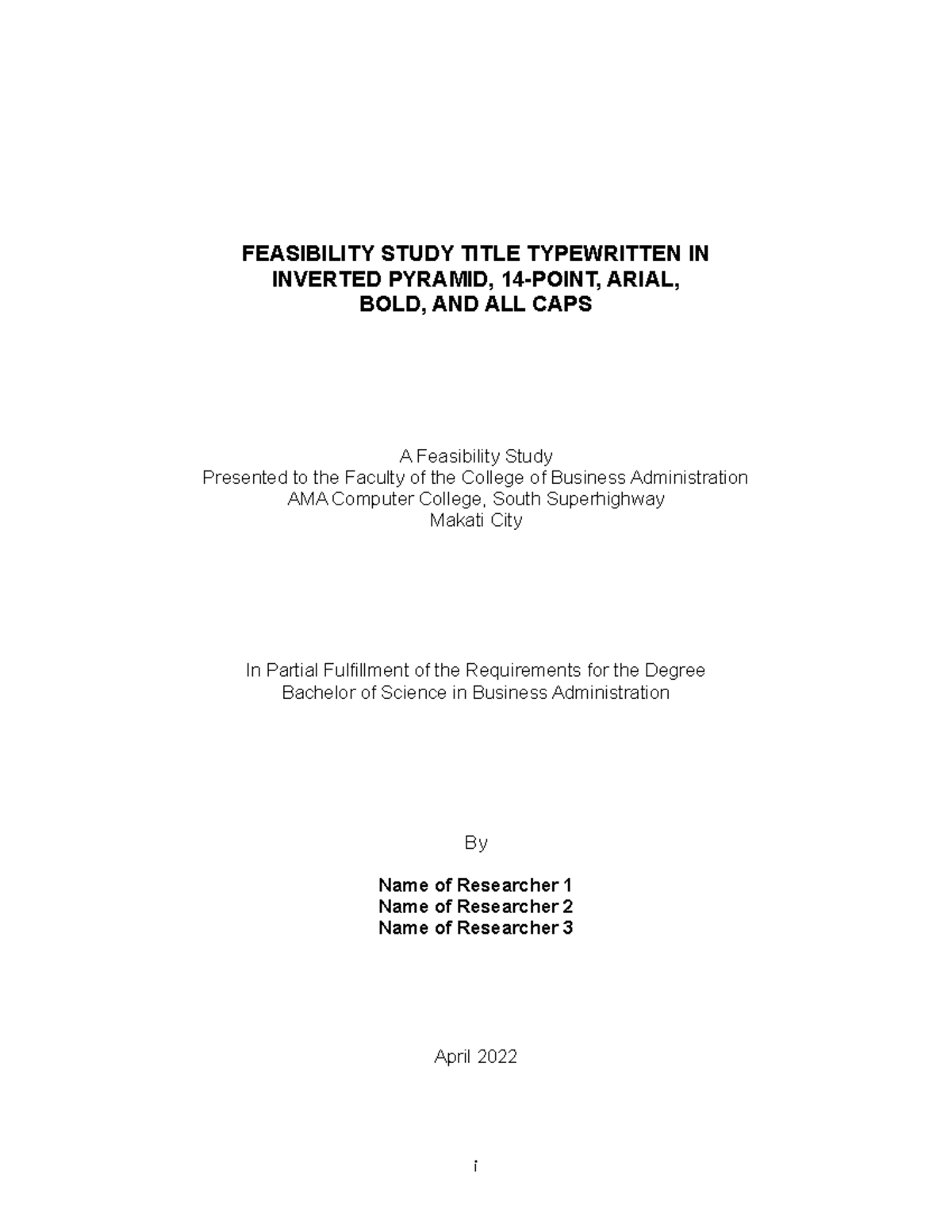 Feasibility-Study-Tempate - FEASIBILITY STUDY TITLE TYPEWRITTEN IN ...