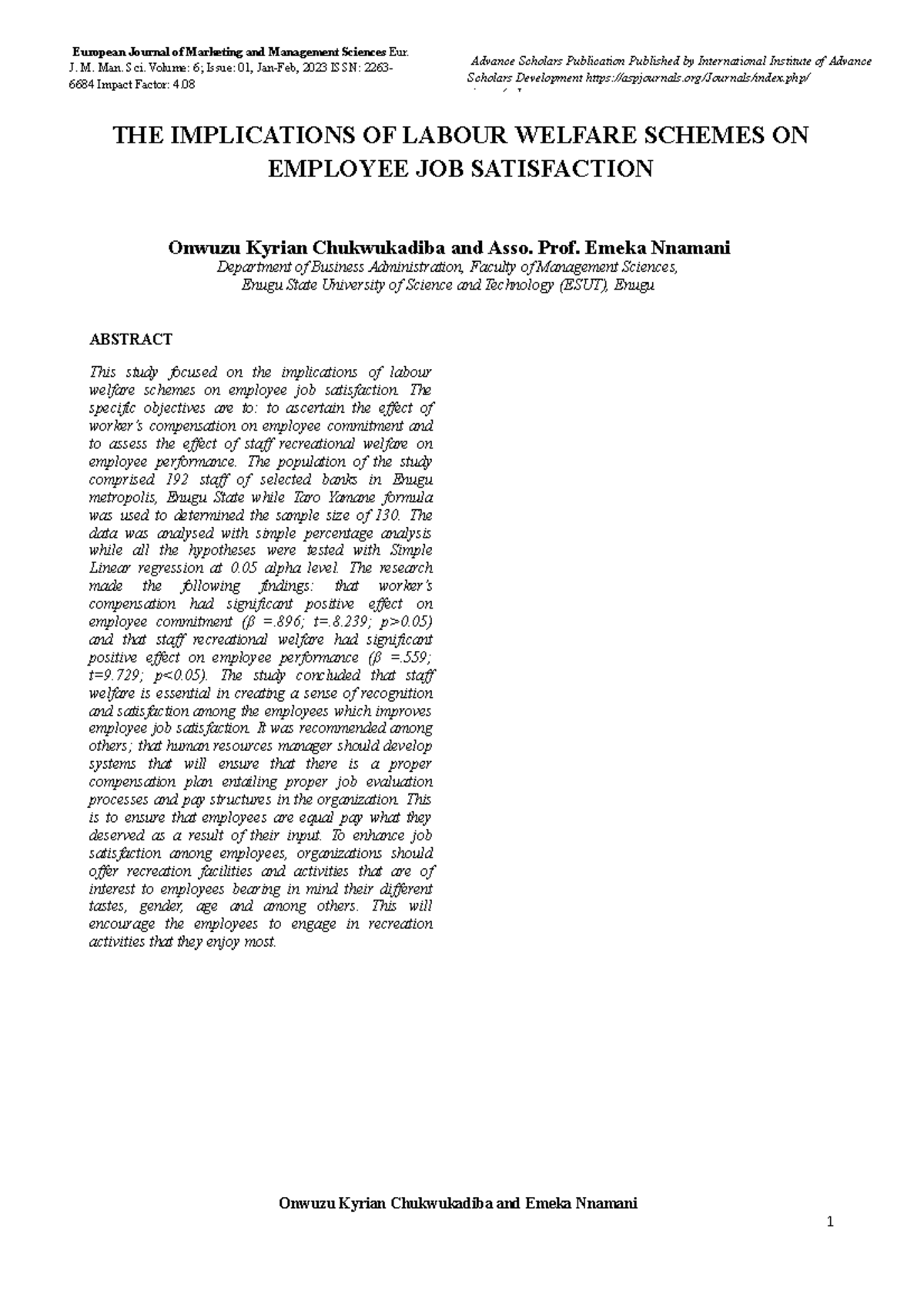 THE Implications OF Labour Welfare Schem - ABSTRACT This study focused ...